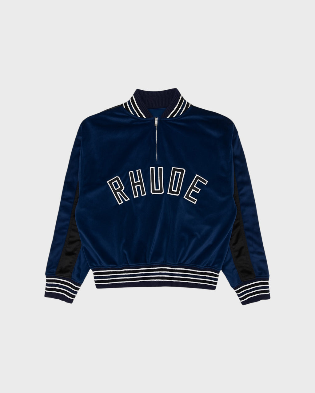 Velour Track Quarter Zip-Up-Navy/Black/White – Zafiro Clothing